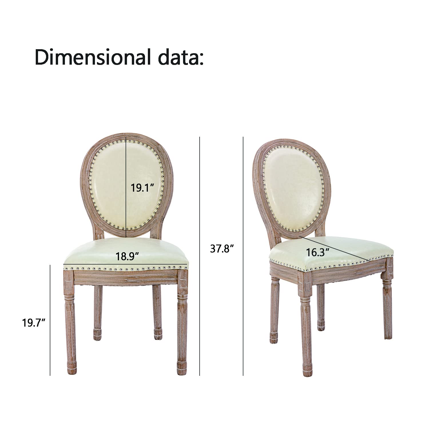 Nrizc French Country Dining Chairs Set of 4, Leather Farmhouse Dining Room Chairs with Round Back, Solid Wood Legs, Oval Side Chairs for Kitchen/Bedroom/Dining Room