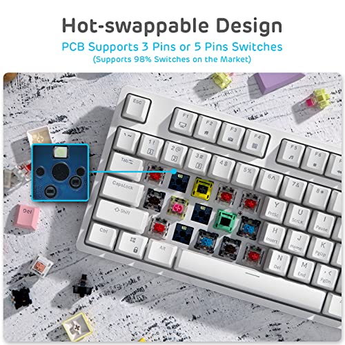 RK ROYAL KLUDGE RK89 85% Triple Mode BT5.0/2.4G/USB-C Hot Swappable Mechanical Keyboard, 89 Keys Compact Mechanical Keyboard with Detachable Frame & Software (Hot-Swappable Brown Switch, White)