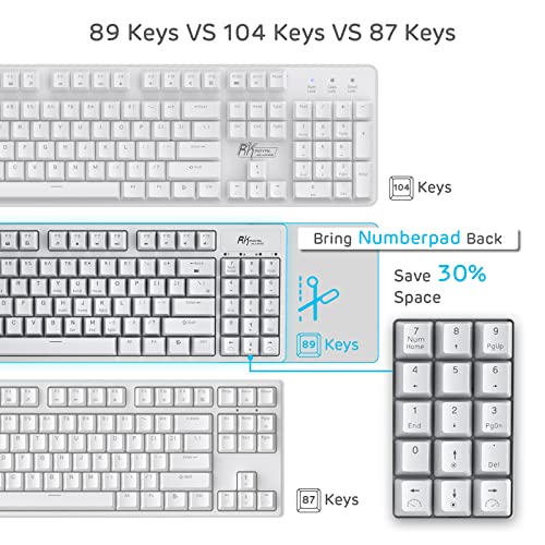 RK ROYAL KLUDGE RK89 85% Triple Mode BT5.0/2.4G/USB-C Hot Swappable Mechanical Keyboard, 89 Keys Compact Mechanical Keyboard with Detachable Frame & Software (Hot-Swappable Brown Switch, White)