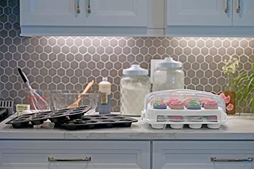 Top Shelf Elements Cupcake Carrier With Two Muffin Pan/Cupcake Pan Stylish Cupcake Carrier With Handle Carrier Holds 24 Cupcakes Muffin Tin Makes 12 Cupcakes each Non Stick Cupcake Tray For Baking