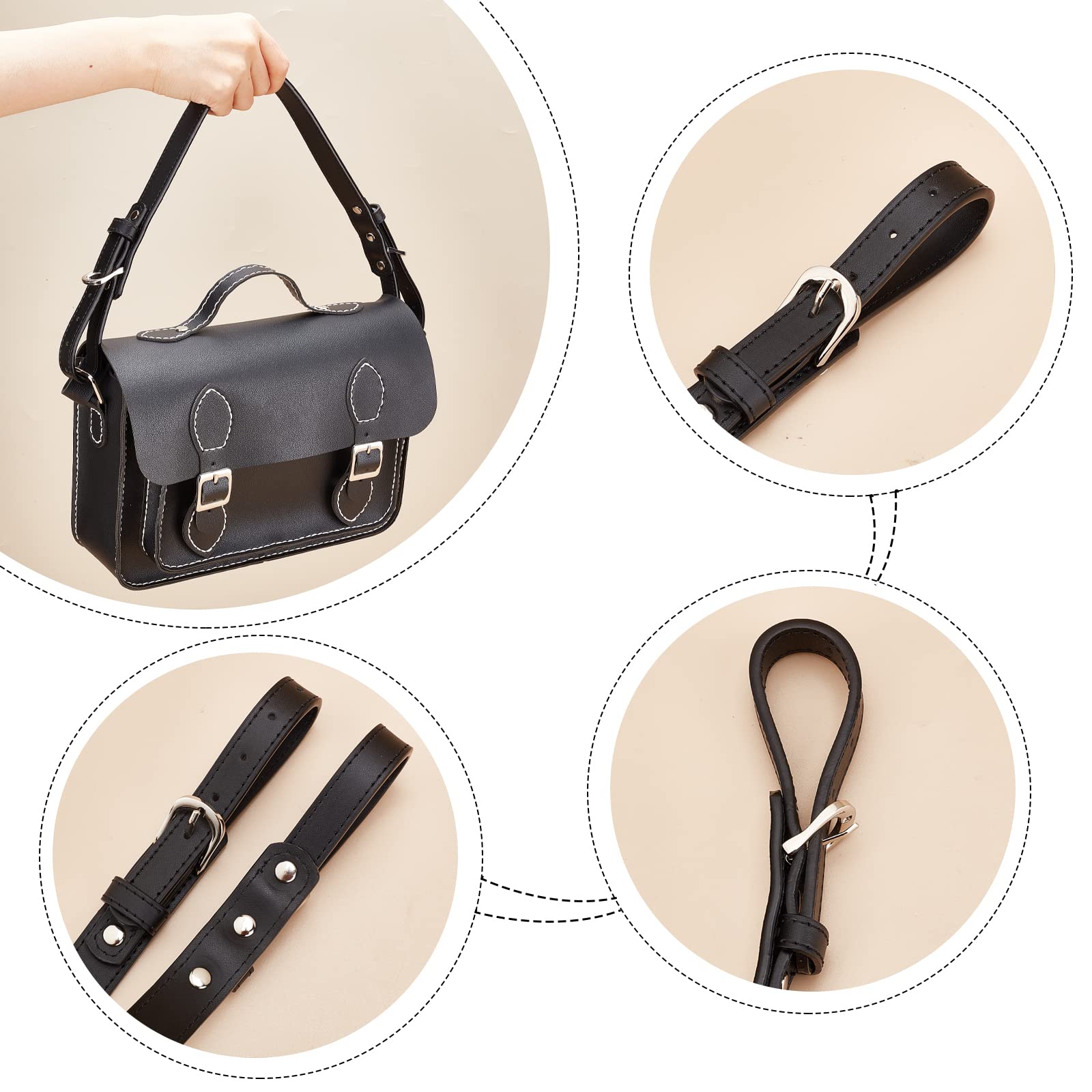WADORN Leather Purse Strap Replacement, 17.9 Inch Adjustable Handbag Handles Strap Cowhide Leather Bag Handles DIY Bag Purse Making Accessories for Satchel Tote Crossbody Bag, Black