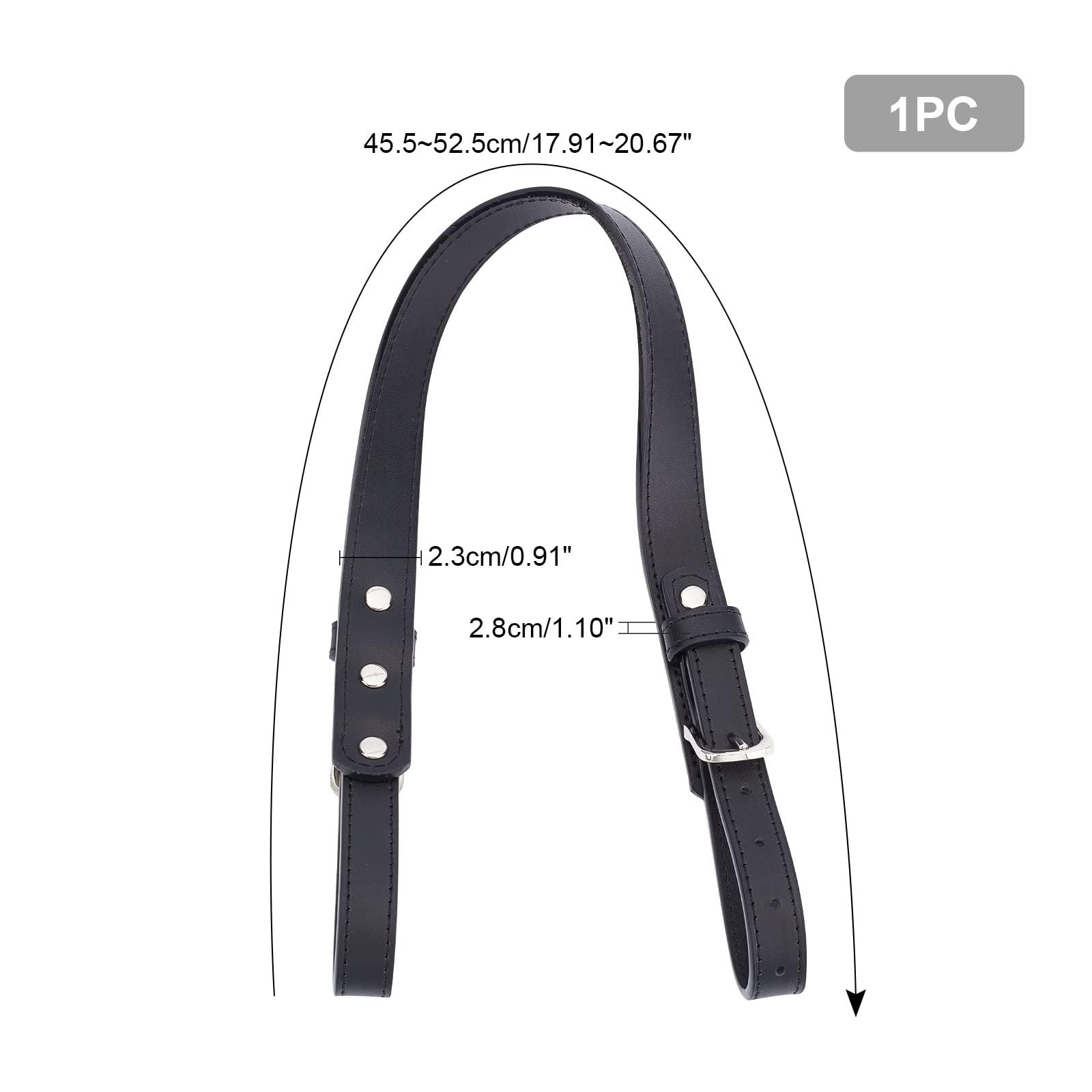 WADORN Leather Purse Strap Replacement, 17.9 Inch Adjustable Handbag Handles Strap Cowhide Leather Bag Handles DIY Bag Purse Making Accessories for Satchel Tote Crossbody Bag, Black
