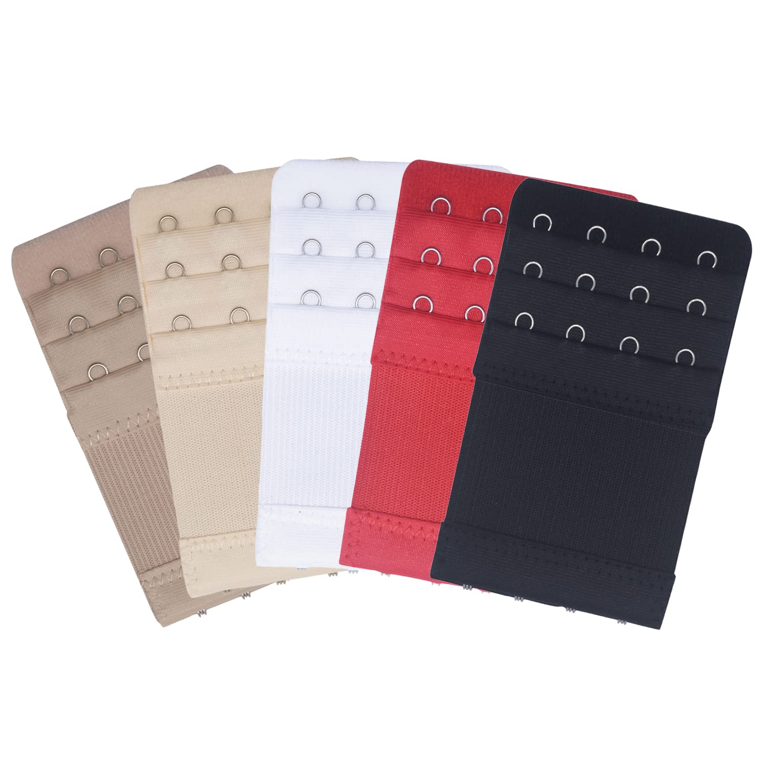 DoHope Elastic Back Bra Extender 4 Hook 3 Row 3/4" Stretchy Extension Tape Multi Color (5PCS Multi Color (Hook Center Size 1/2"))
