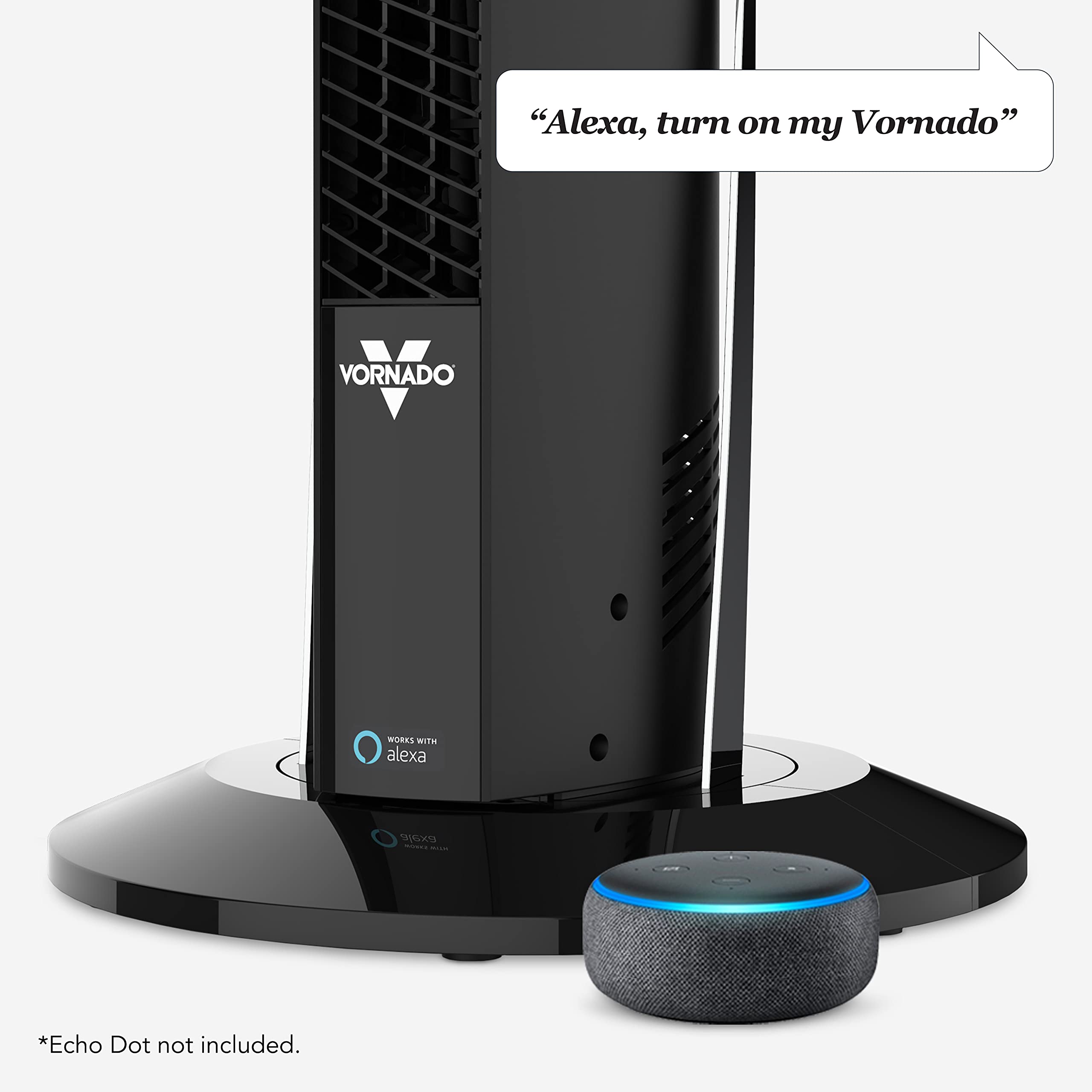 Vornado OSCR37 AE Oscillating Tower Fan and Air Circulator, Works with Alexa, Whole Room, Black, A Certified for Humans Device