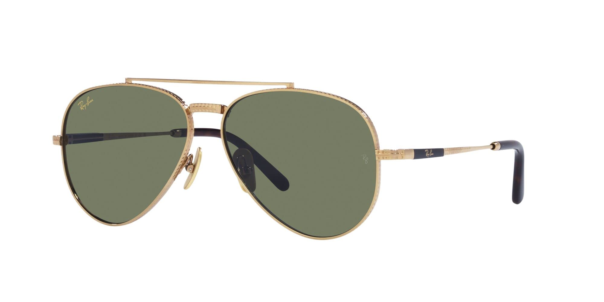 Ray-Ban RB8225 Aviator Titanium Sunglasses, Gold/Green, 62 mm