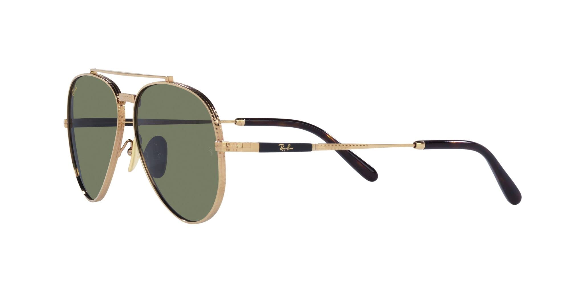 Ray-Ban RB8225 Aviator Titanium Sunglasses, Gold/Green, 62 mm
