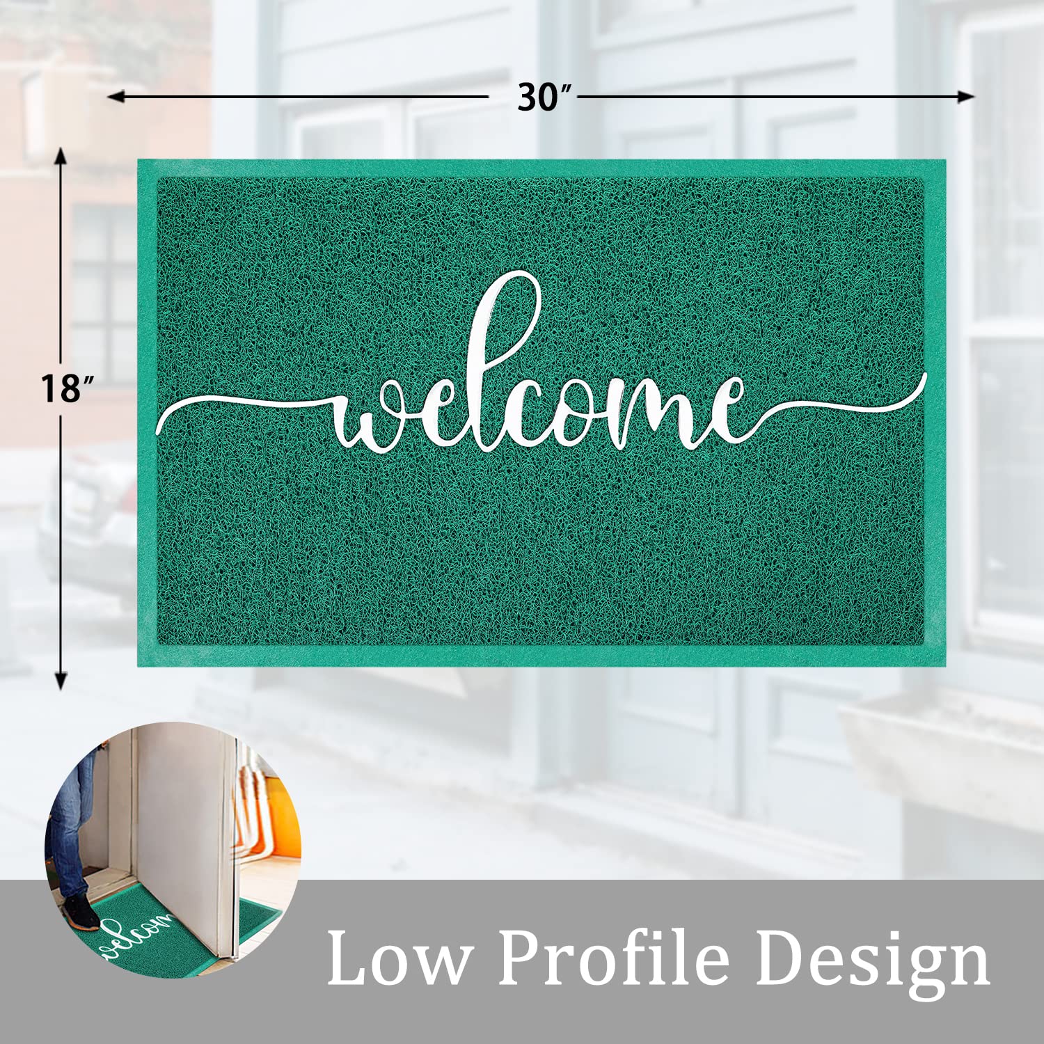AAZZKANG Green Door Mat Outdoor Welcome Mat with Non Slip Rubber Backing Easy to Clean Entry Doormat for Indoor High Traffic Areas Front Door