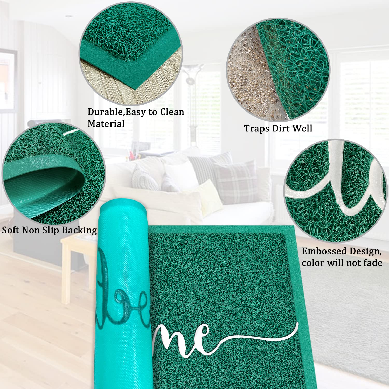 AAZZKANG Green Door Mat Outdoor Welcome Mat with Non Slip Rubber Backing Easy to Clean Entry Doormat for Indoor High Traffic Areas Front Door