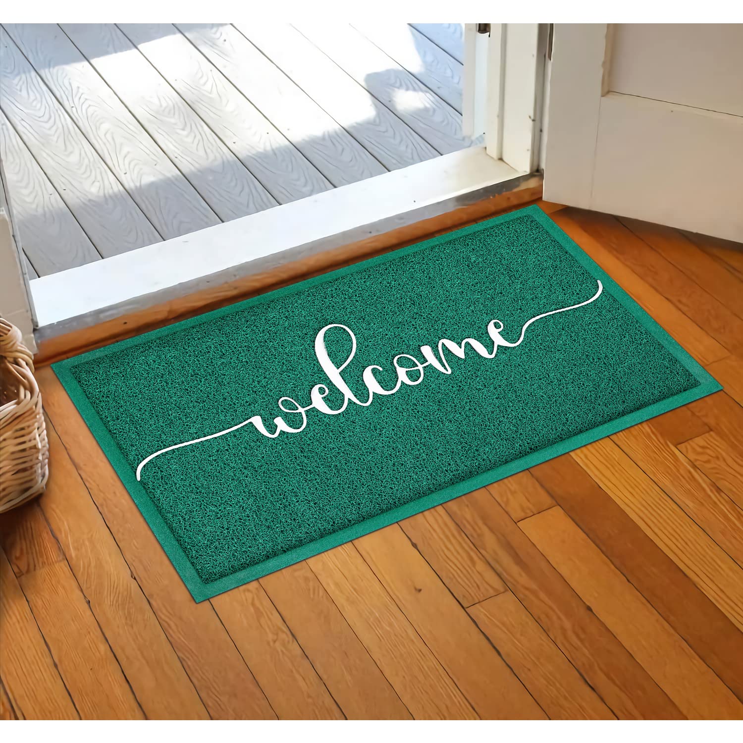 AAZZKANG Green Door Mat Outdoor Welcome Mat with Non Slip Rubber Backing Easy to Clean Entry Doormat for Indoor High Traffic Areas Front Door