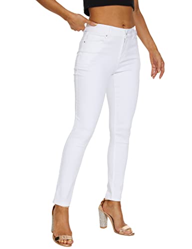 LICTZNEE Womens Skinny Jeans Mid Rise, Denim Stretchy Ankle Jeggings Butt Lifting Pants with Pockets White(6)