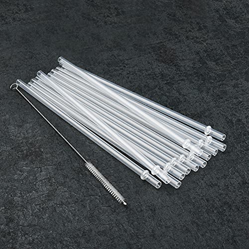 ALINK 12-Pack Reusable Plastic Clear Straws, 13 inch Extra Long Tumbler Straws for 1 Gallon, 64 oz 40 oz 32 oz Water Bottles, Plus Cleaning Brush