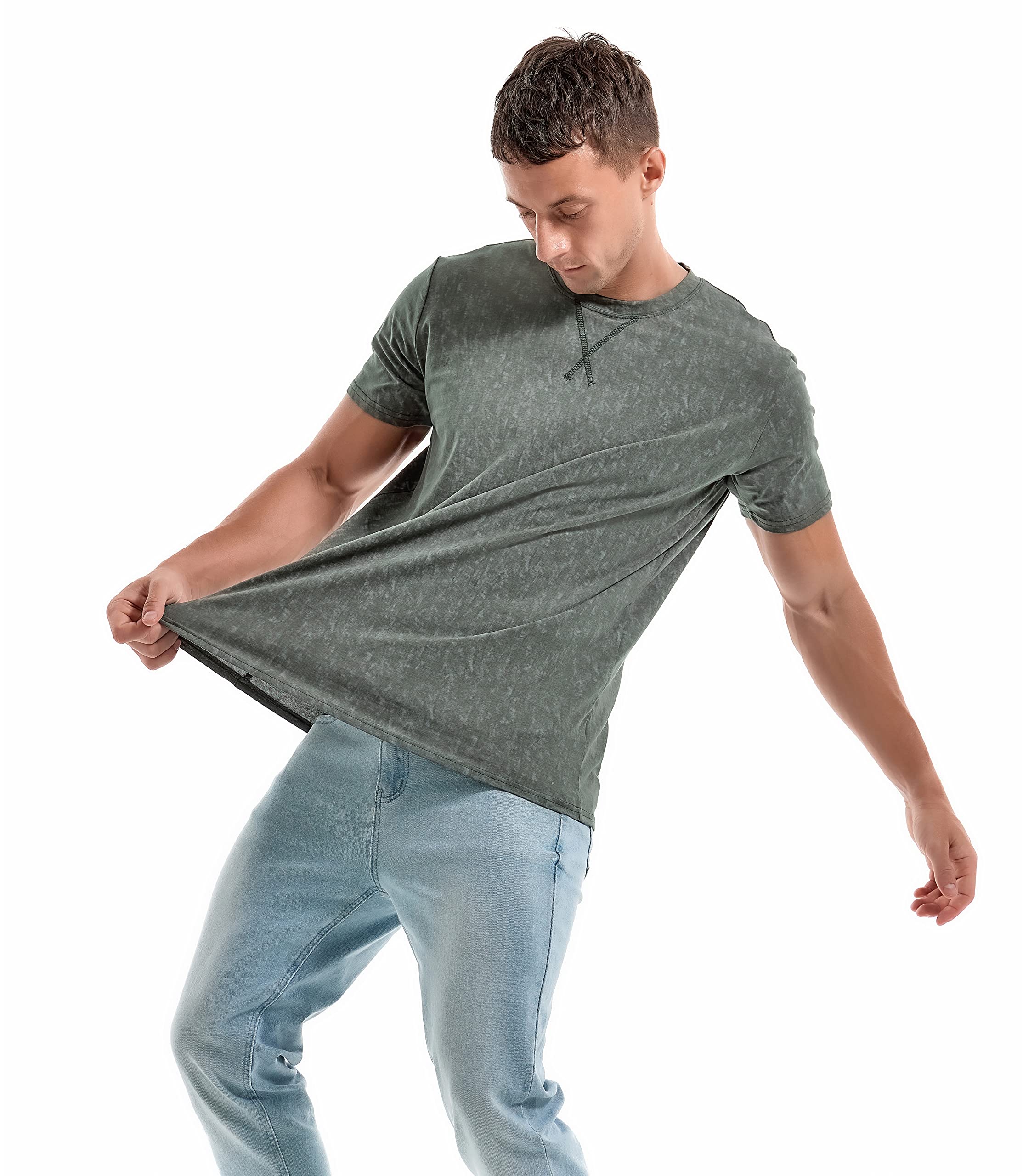 KLIEGOU Men's T-Shirts - Elasticity Cotton Crew Neck Tees 2166 Dark Grey XXL