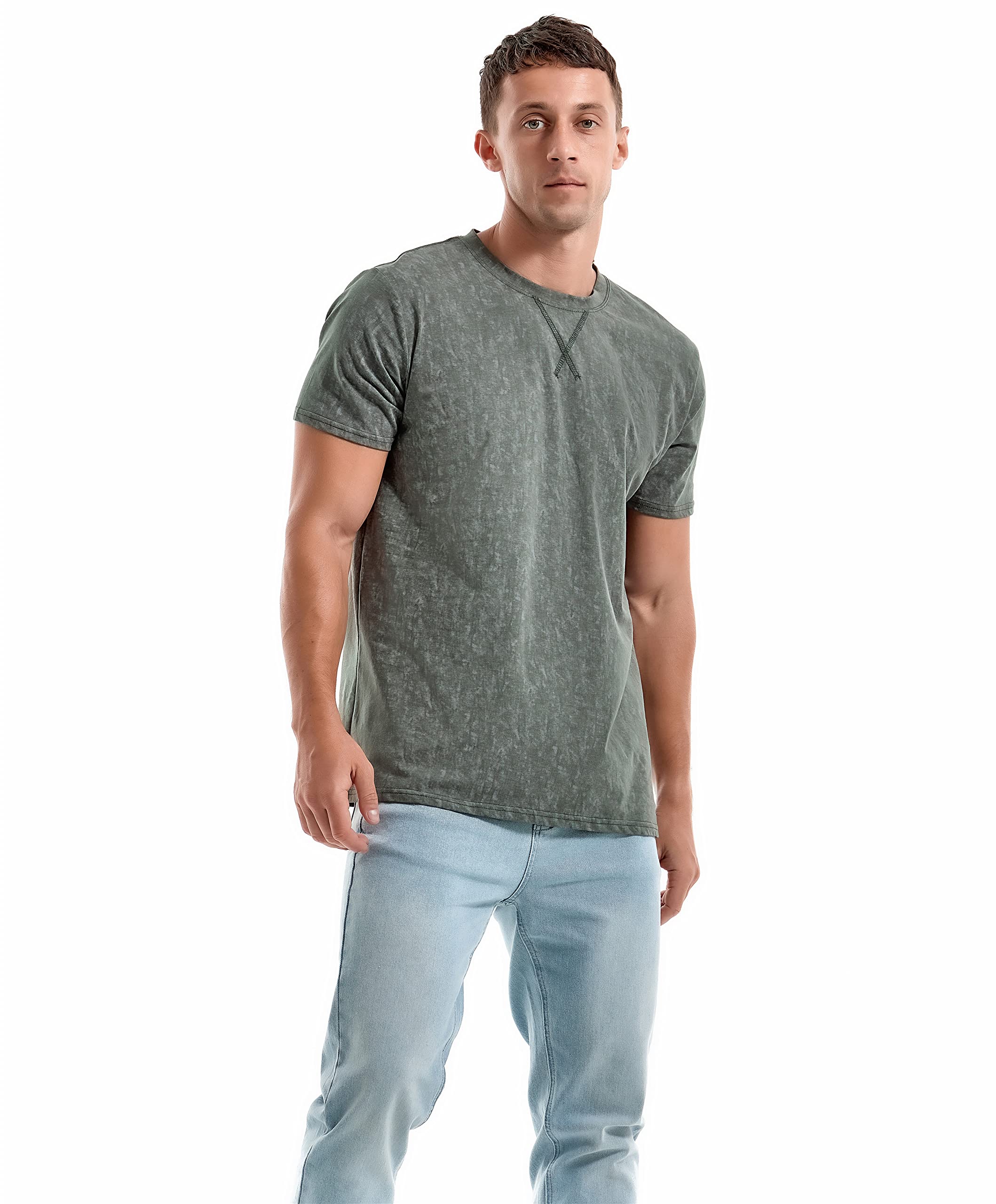 KLIEGOU Men's T-Shirts - Elasticity Cotton Crew Neck Tees 2166 Dark Grey XXL