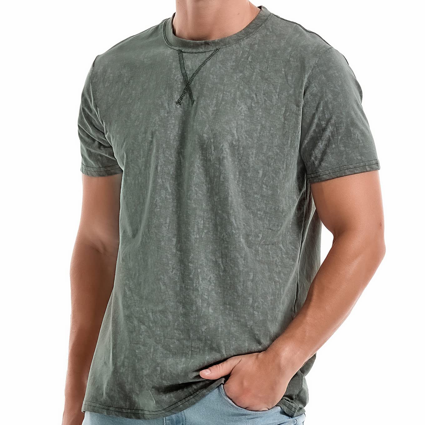KLIEGOU Men's T-Shirts - Elasticity Cotton Crew Neck Tees 2166 Dark Grey XXL