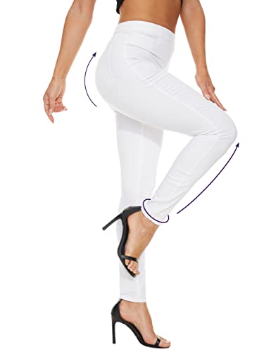 LICTZNEE Jeggings for Women High Waist, Stretchy Pull on Skinny Denim Jean Legging for Women with Pockets, Soft Breathable Cotton Blend, (White,Small)