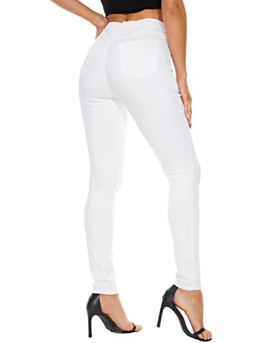 LICTZNEE Jeggings for Women High Waist, Stretchy Pull on Skinny Denim Jean Legging for Women with Pockets, Soft Breathable Cotton Blend, (White,Small)