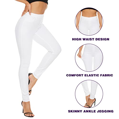 LICTZNEE Jeggings for Women High Waist, Stretchy Pull on Skinny Denim Jean Legging for Women with Pockets, Soft Breathable Cotton Blend, (White,Small)
