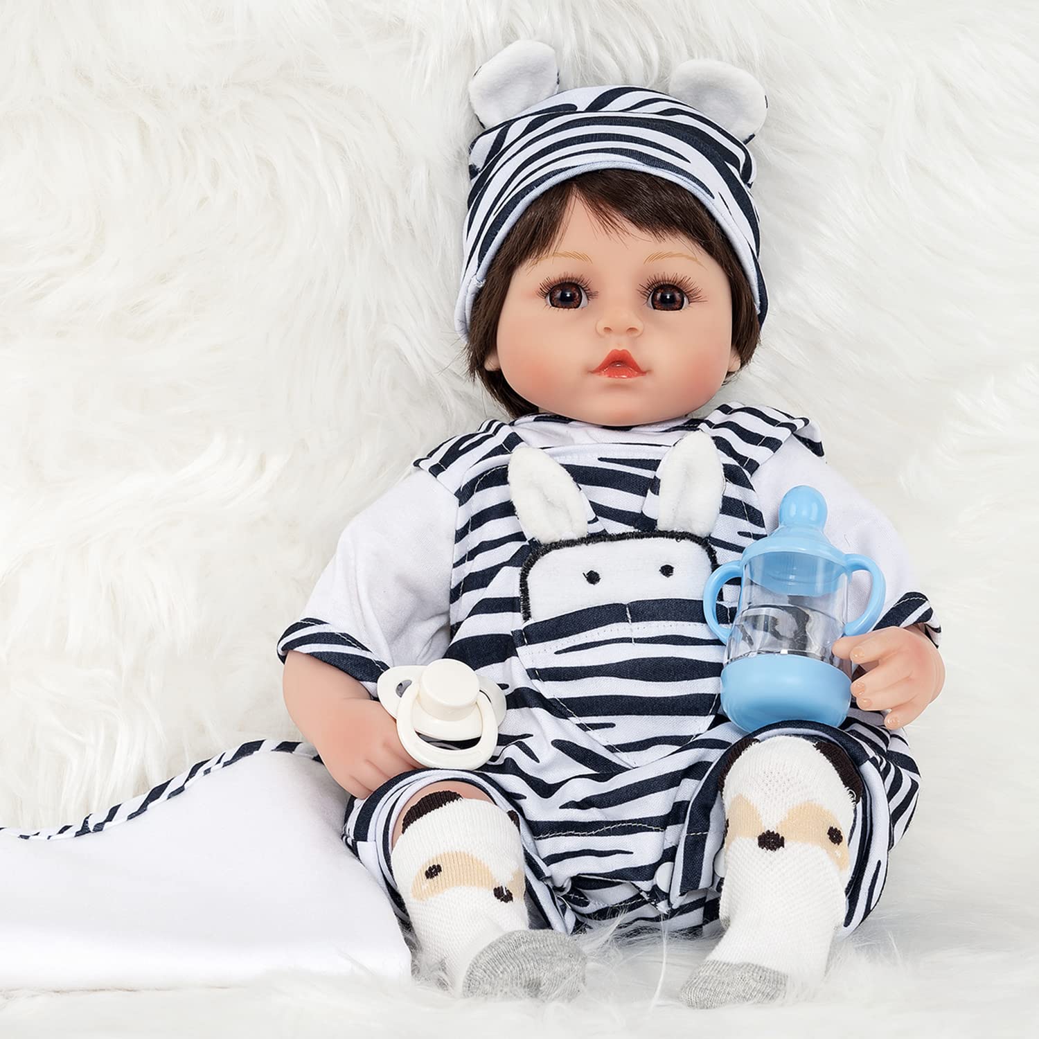 ENADOLL Reborn Baby Doll Realistic Silicone Vinyl Baby 16 inch Weighted Soft Body Lifelike Doll Gift Set for Ages 3+(Zebra Boy)