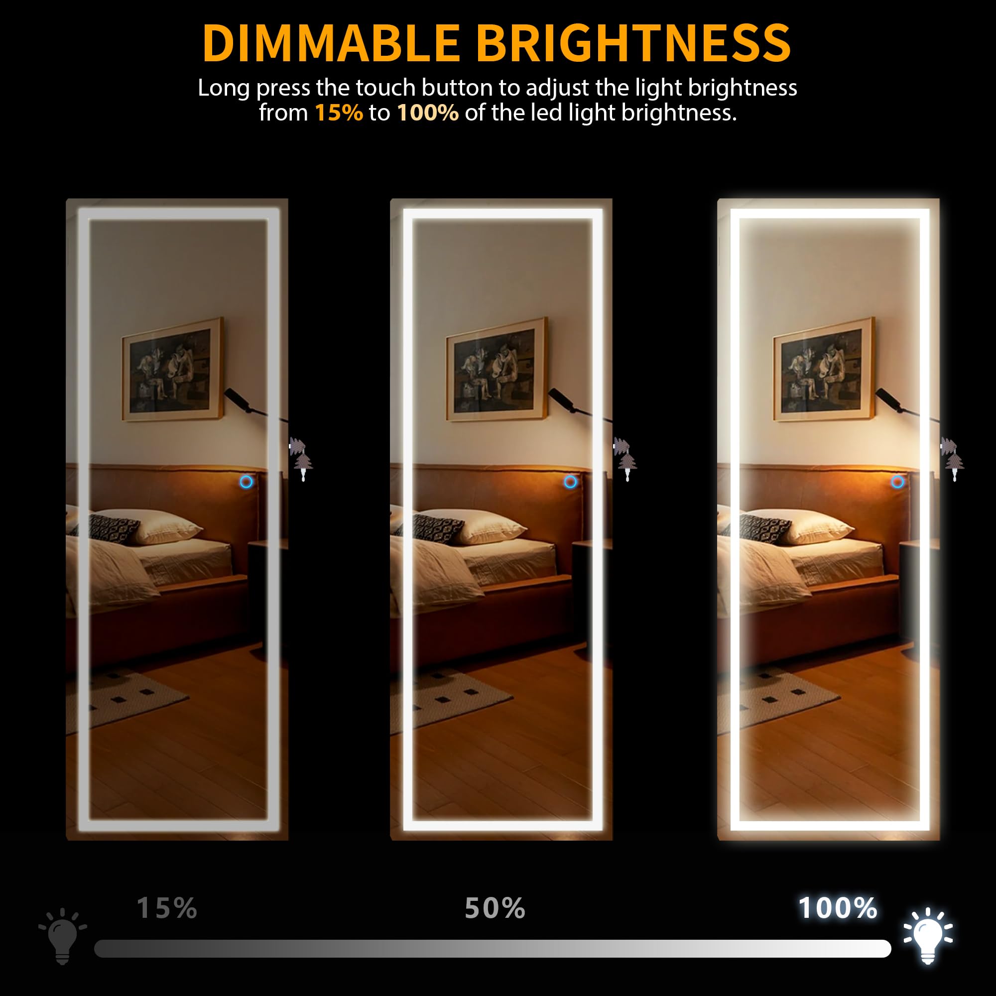 LVSOMT LED Wall/Door Mounted Jewelry Cabinet Armoire, Full Length Mirror with Lights, Lockable Storage Organizer, Over the Door Hanging Dressing Body Mirror (Wood)