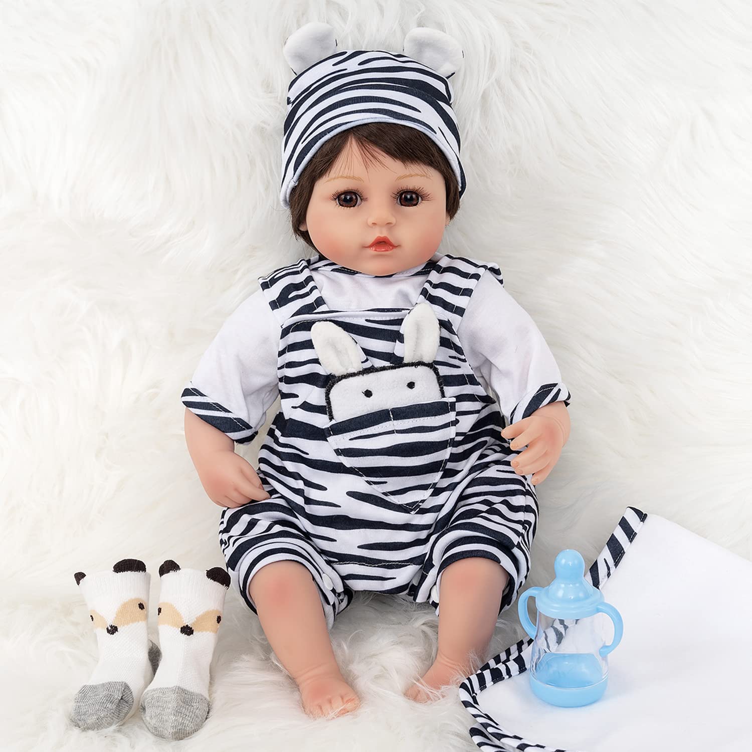 ENADOLL Reborn Baby Doll Realistic Silicone Vinyl Baby 16 inch Weighted Soft Body Lifelike Doll Gift Set for Ages 3+(Zebra Boy)