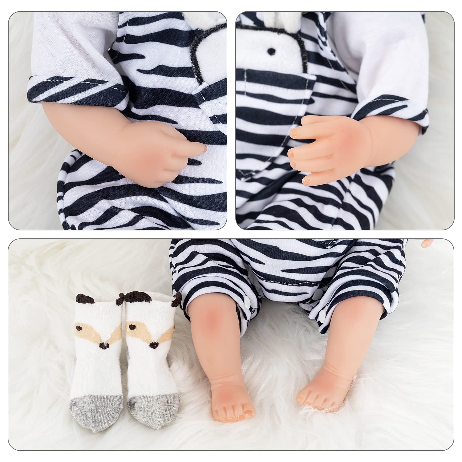 ENADOLL Reborn Baby Doll Realistic Silicone Vinyl Baby 16 inch Weighted Soft Body Lifelike Doll Gift Set for Ages 3+(Zebra Boy)