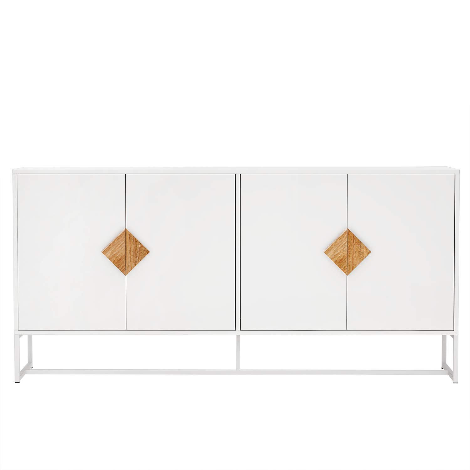 GLCHQ Sideboard Cabinet Kitchen Buffet Storage Cabinet Entryway Cupboard with Metal Legs and Solid Wood Square Handles for Kitchen Living Room Office Bedroom (4Doors and Double Storage)