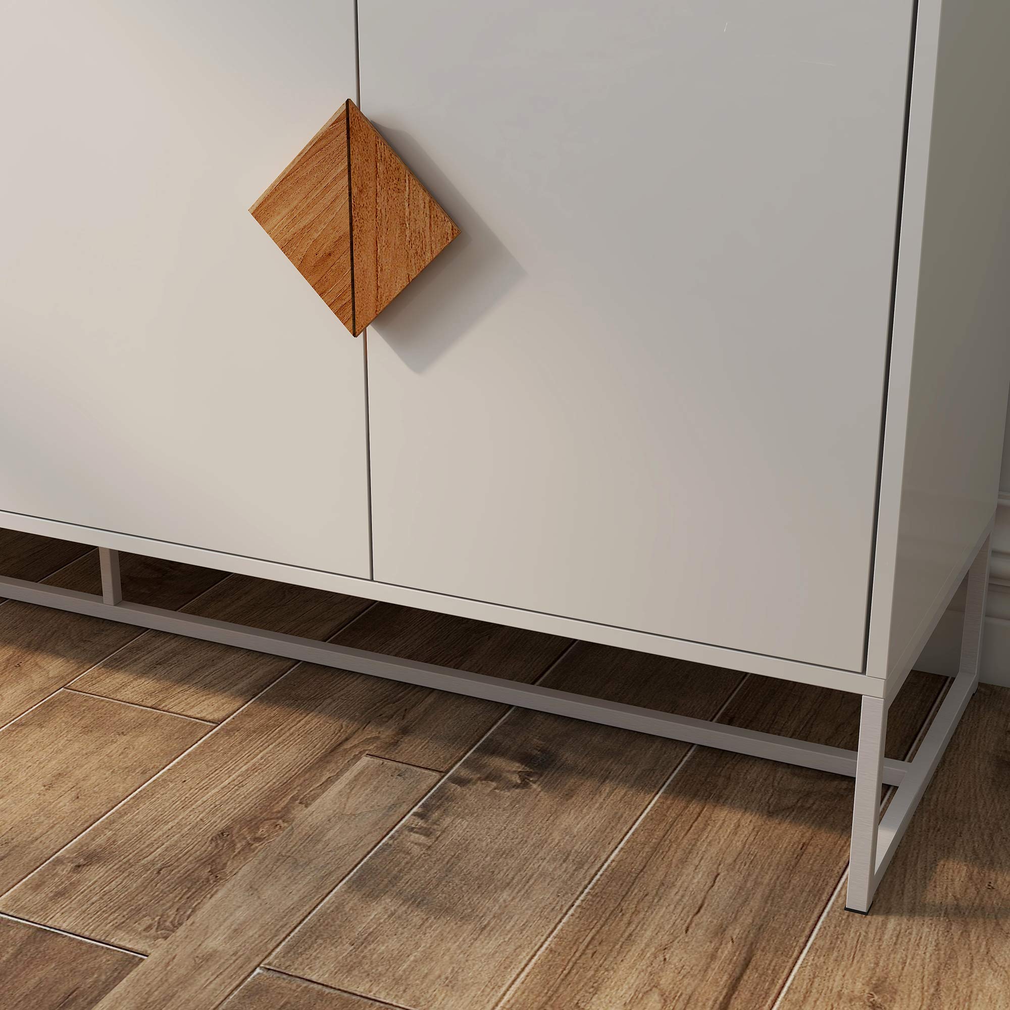 GLCHQ Sideboard Cabinet Kitchen Buffet Storage Cabinet Entryway Cupboard with Metal Legs and Solid Wood Square Handles for Kitchen Living Room Office Bedroom (4Doors and Double Storage)