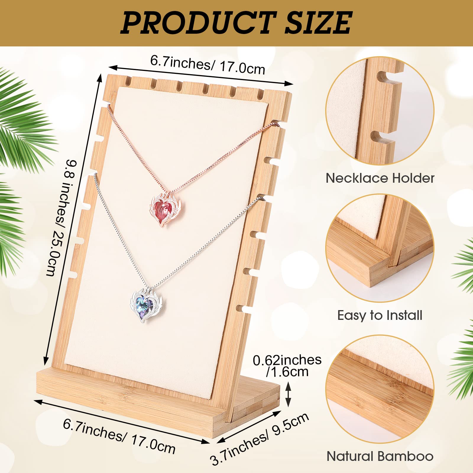 Henoyso 4 Pcs Bamboo Jewelry Display Stand Necklace Tabletop Display Boards Ring Display Holder Jewelry Storage Tray for Show (Beige)