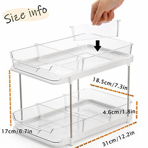 Lyellfe 2 Tier Clear Organizer with Divider, Pull Out Under Sink Organizer and Storage, Sliding Spice Rack Medicine Cabinet Bins, Multi-purpose Vanity Tray for Bathroom, Kitchen Pantry