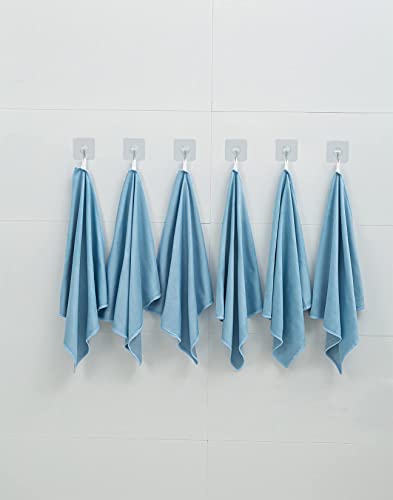 Puomue 6 Pack Microfiber Glass Cleaning Cloth, 16 Inch X 16 Inch, Lint Free Quickly Clean Window, Glasses, Windshields, Mirrors, and Stainless Steel, Blue