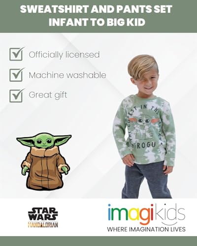 STAR WARS The Mandalorian The Child Little Boys Fleece Sweatshirt and Pants Set Tie Dye Green/Grey 7-8
