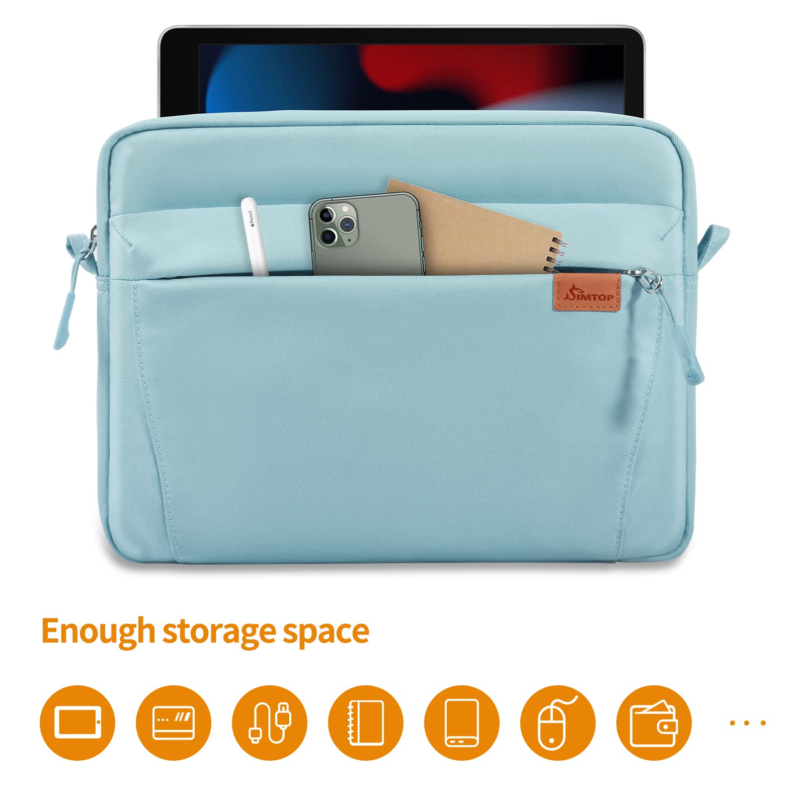 SIMTOP Tablet Sleeve Bag, 11 inch Daily Shoulder Bag for Tablet, Waterproof Crossbody Bag with Smart Organization for Accessories, Essentials Lightweight, YKK Zipper Bag, Polyester (Light Blue)