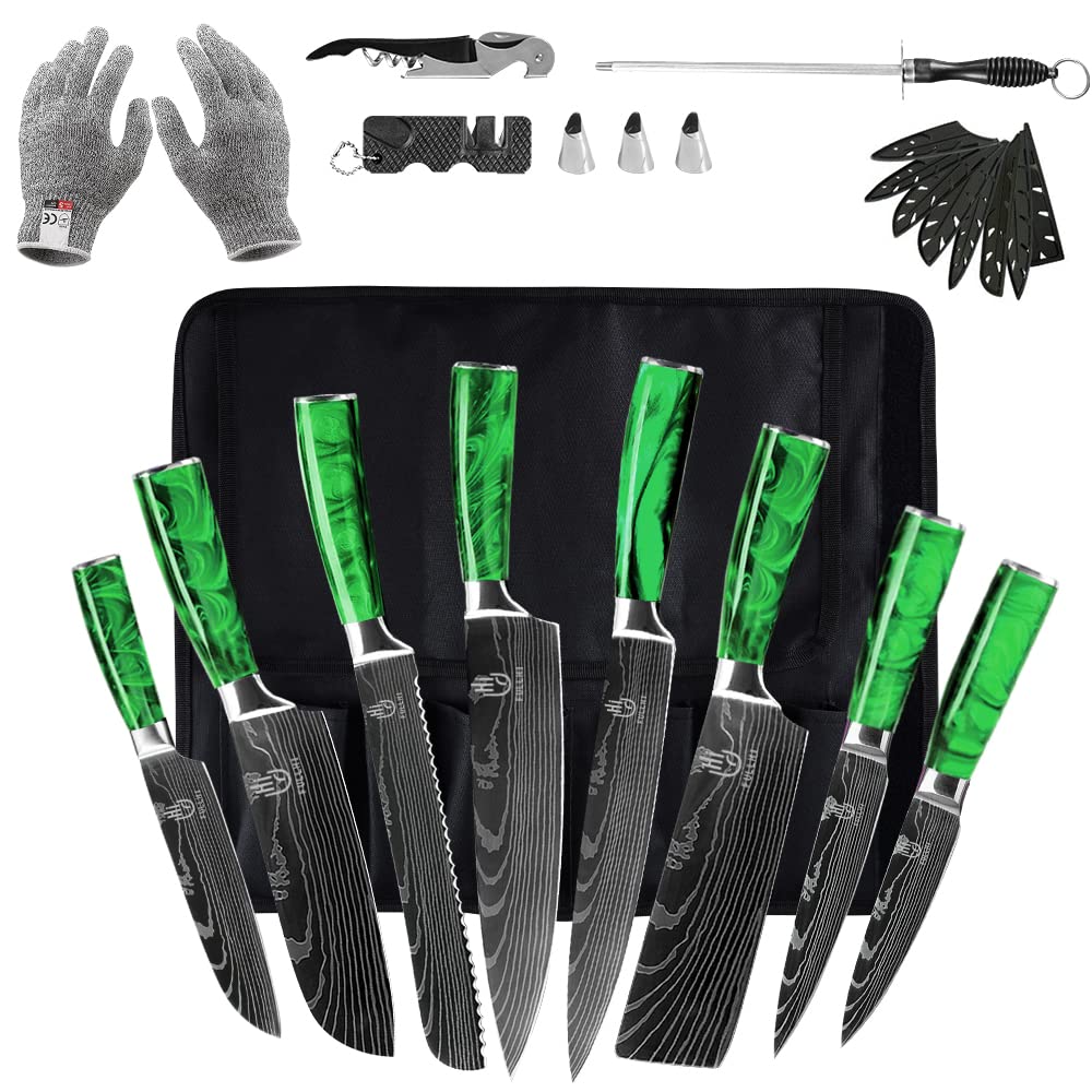 FULLHI Japanese Knife Set, 14pcs Premium German Stainless Steel Kitchen Knife Set, Multiple Colours
