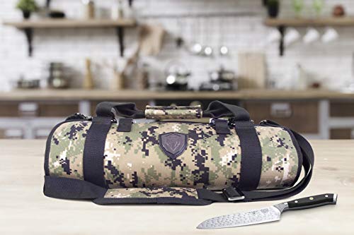 Dalstrong - Ballistic Series Knife Roll - Premium Ballistic Nylon & Top Grain Leather Roll Bag - 22 Knife Slots - Interior and Rear Zippered Pockets - Blade Travel Storage/Case (Digital Camouflage)