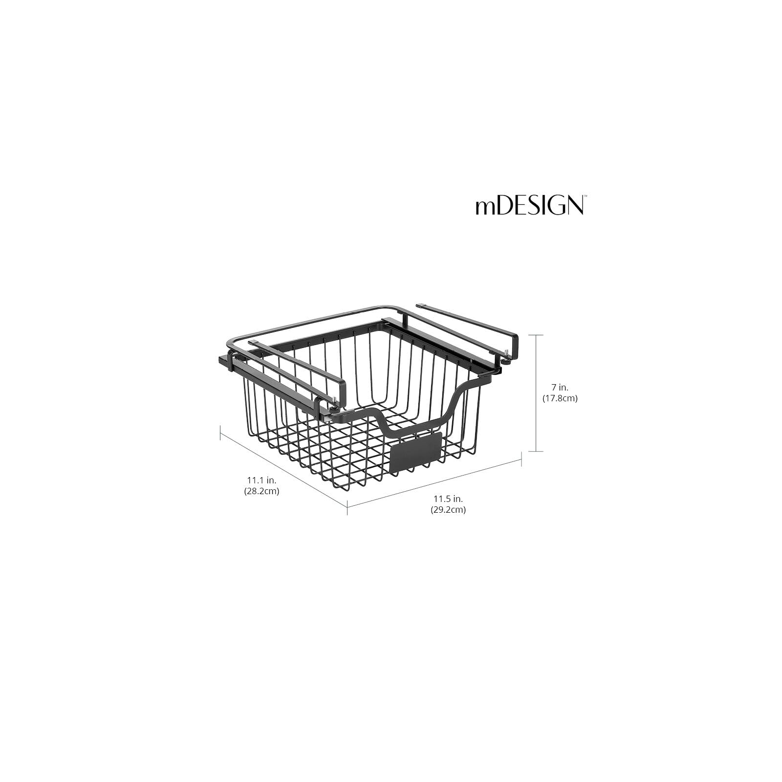 mDesign Wire Under Shelf Organizer for Cabinet - Sliding Basket for Under Cabinet Shelf - Hanging Organizer Rack for Kitchen and Pantry with Label Space - Carson Collection - 2 Pack - Matte Black