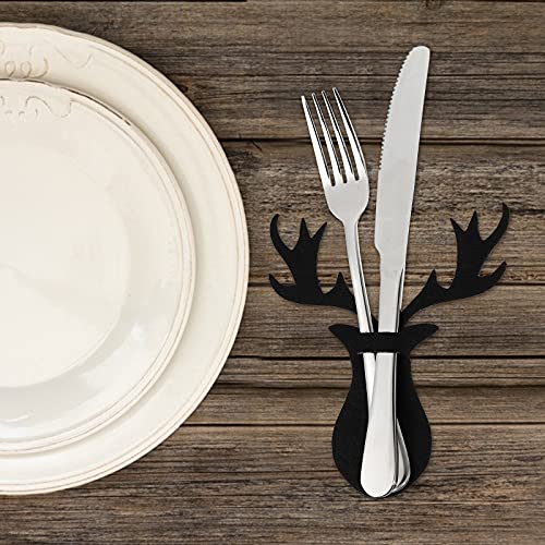 8PCS Xmas Elk Head Cutter Fork Bag Christmas Tableware Cover Decoration Decor for Celebration Party