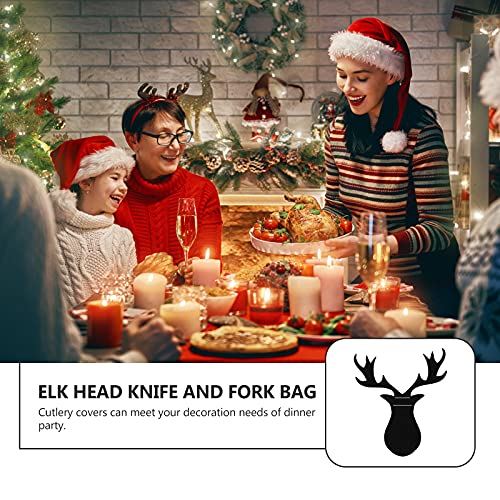 8PCS Xmas Elk Head Cutter Fork Bag Christmas Tableware Cover Decoration Decor for Celebration Party