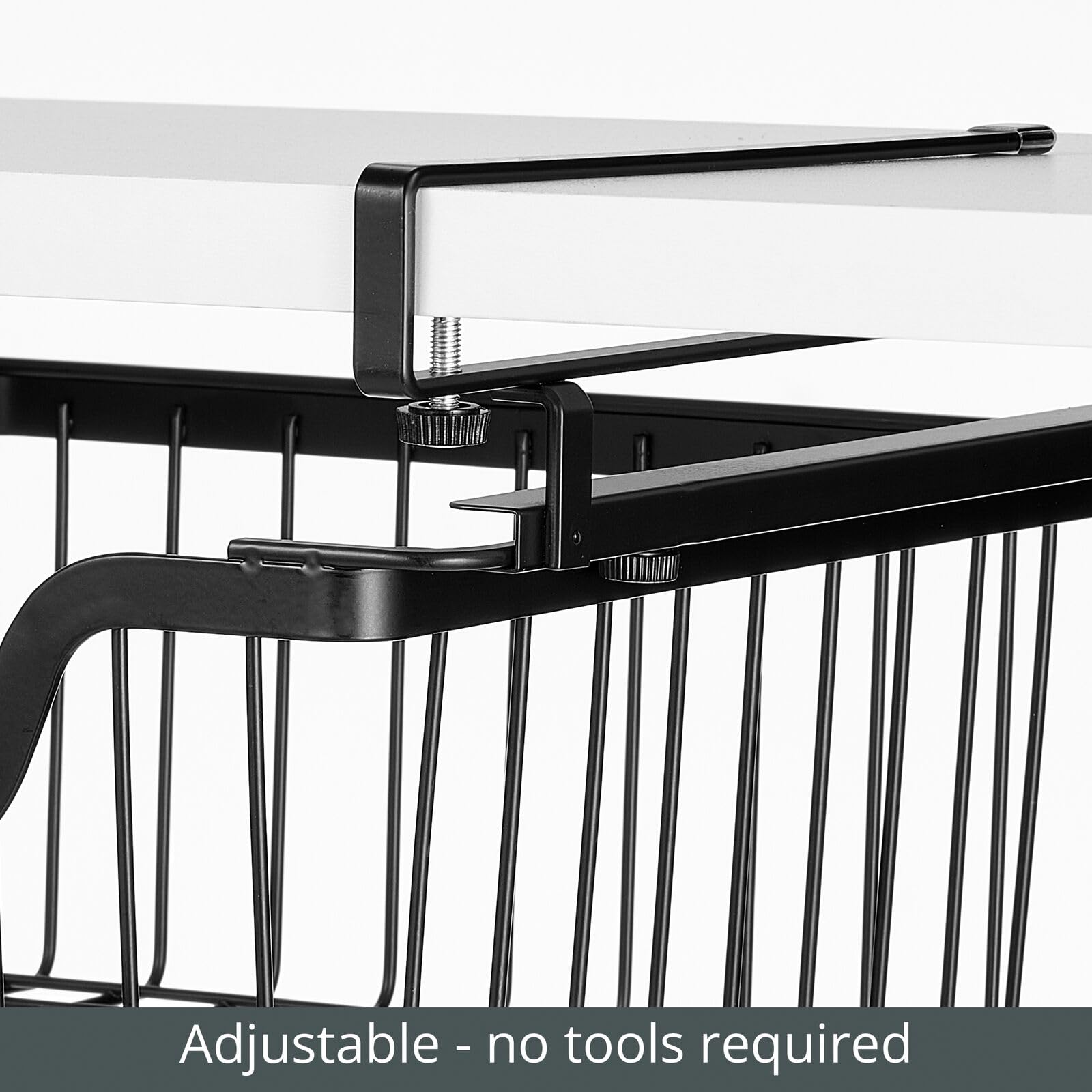 mDesign Wire Under Shelf Organizer for Cabinet - Sliding Basket for Under Cabinet Shelf - Hanging Organizer Rack for Kitchen and Pantry with Label Space - Carson Collection - 2 Pack - Matte Black