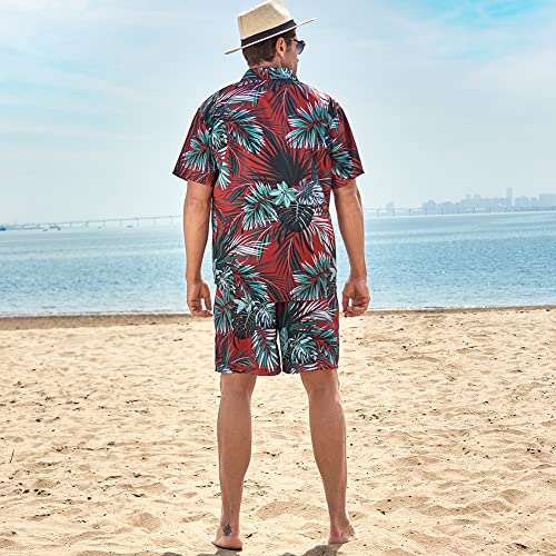 Mens Hawaiian Outfit 2 Piece Tracksuit Beach Shirt and Shorts Aloha Shirt Set, A11-2XL