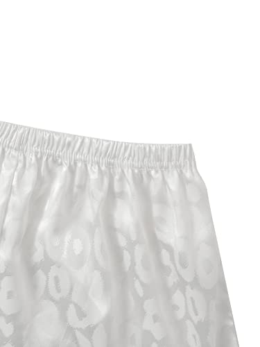 Verdusa Women's 2pc Satin Nightwear Button Front Sleepwear Short Sleeve Pajamas Set Leopard White S