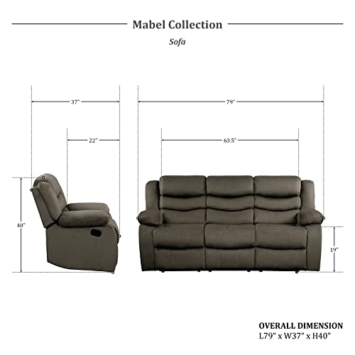 Lexicon Mabel Wall-Hugger Manual Double Reclining Sofa, Brown