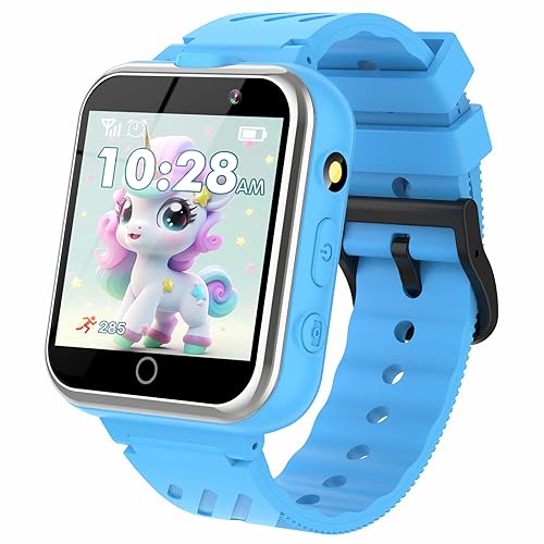 Kids Smart Watches,Gifts for Age 3-12 Boys Girls Dual Camera Touchscreen,Unicorn Digital Smart Watch for Kids with 24 Games, Pedometers,Music, Calculator,Learning Toys Birthday Gifts for Kids Blue