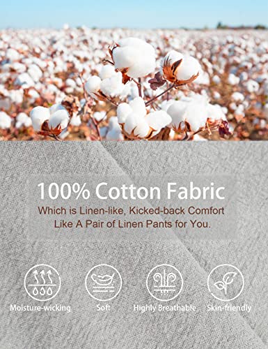 sherelie Men's 100% Cotton Ankle Pants Drawstring Linen Like Pants 4 Pockets Pull-On Pants Lounge Casual Summer Beach Trousers, Black, XL