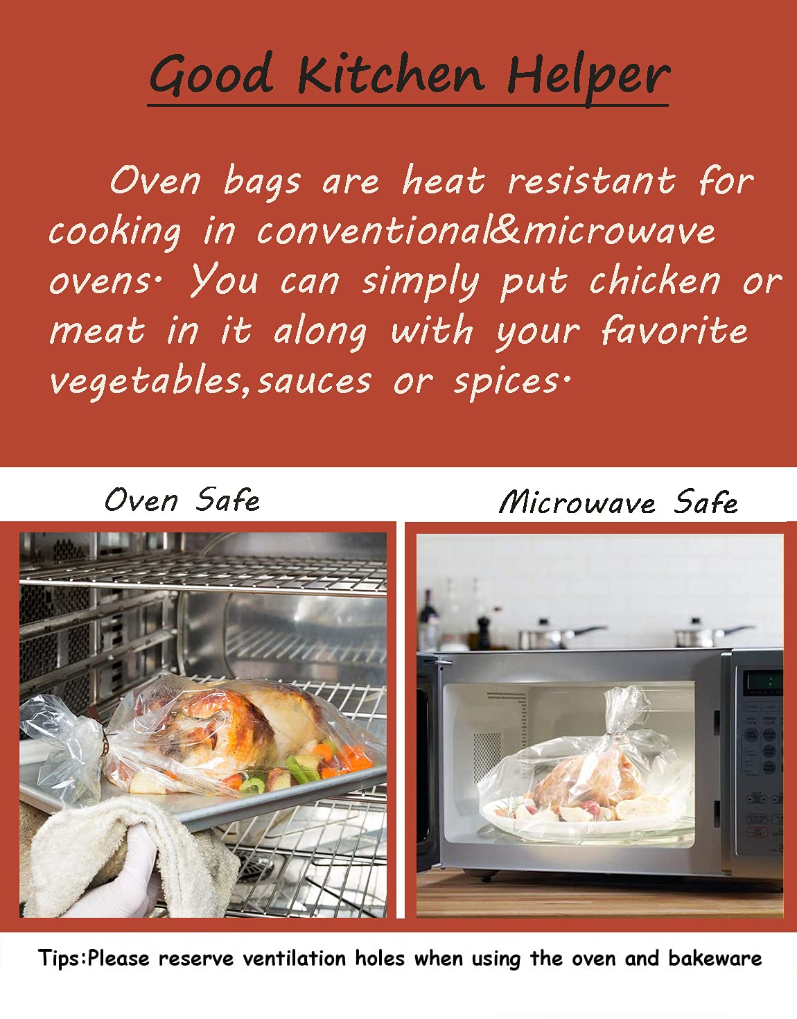 15×Oven Bags, Cooking Roasting Bags Medium Size for Meats Chicken Fish Vegetables (14×17 inch)