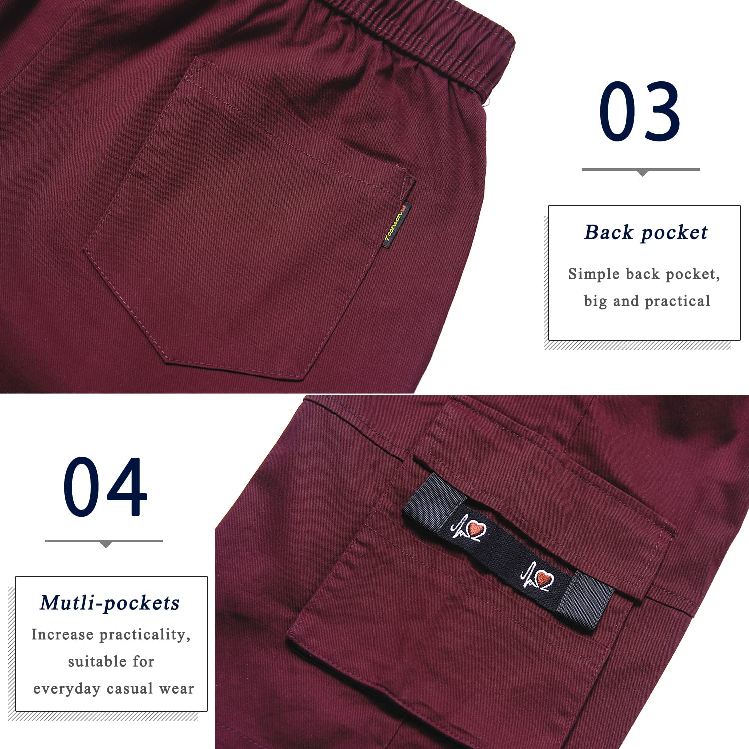 APTRO Men's Elastic Waistband Cotton Cargo Shorts Relaxed Fit Summer Casual Shorts A901 Wine 2XL