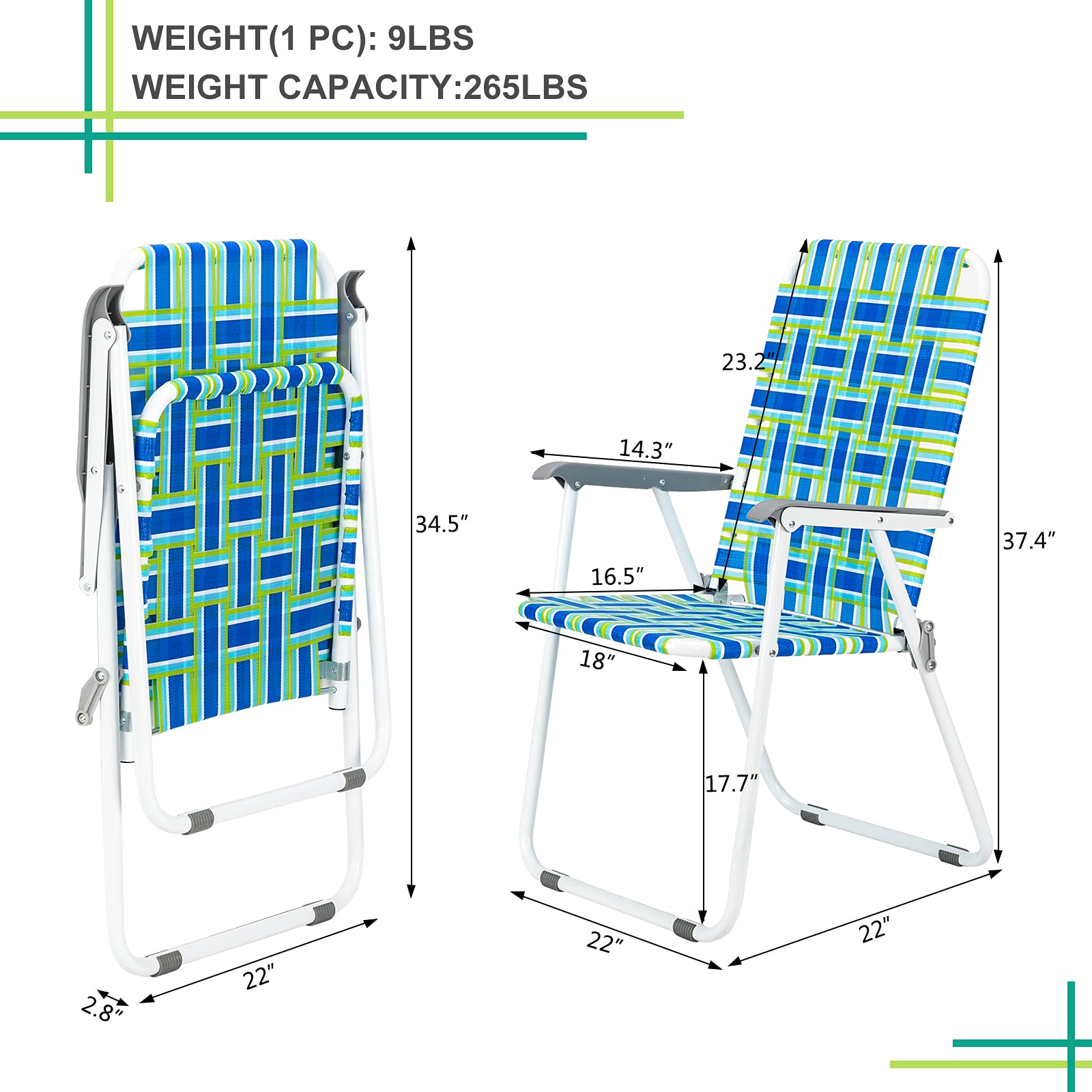 SUNLOT Patio Folding Web Chair Set,2 Pack Webbed Folding Chair Portable Lightweight Outdoor Folding Beach Chairs for Patio, Garden, Bay, Yard, Lawn.