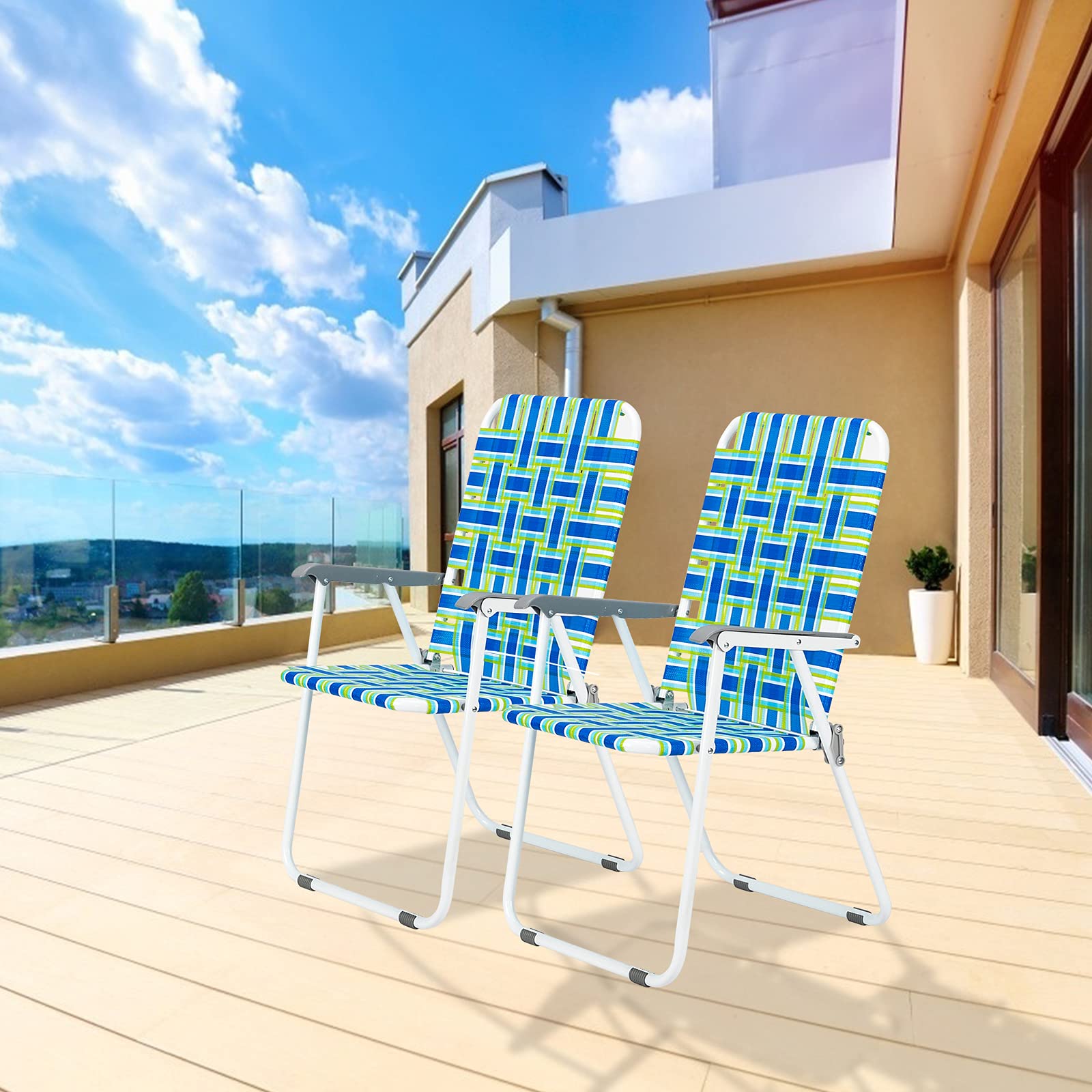 SUNLOT Patio Folding Web Chair Set,2 Pack Webbed Folding Chair Portable Lightweight Outdoor Folding Beach Chairs for Patio, Garden, Bay, Yard, Lawn.