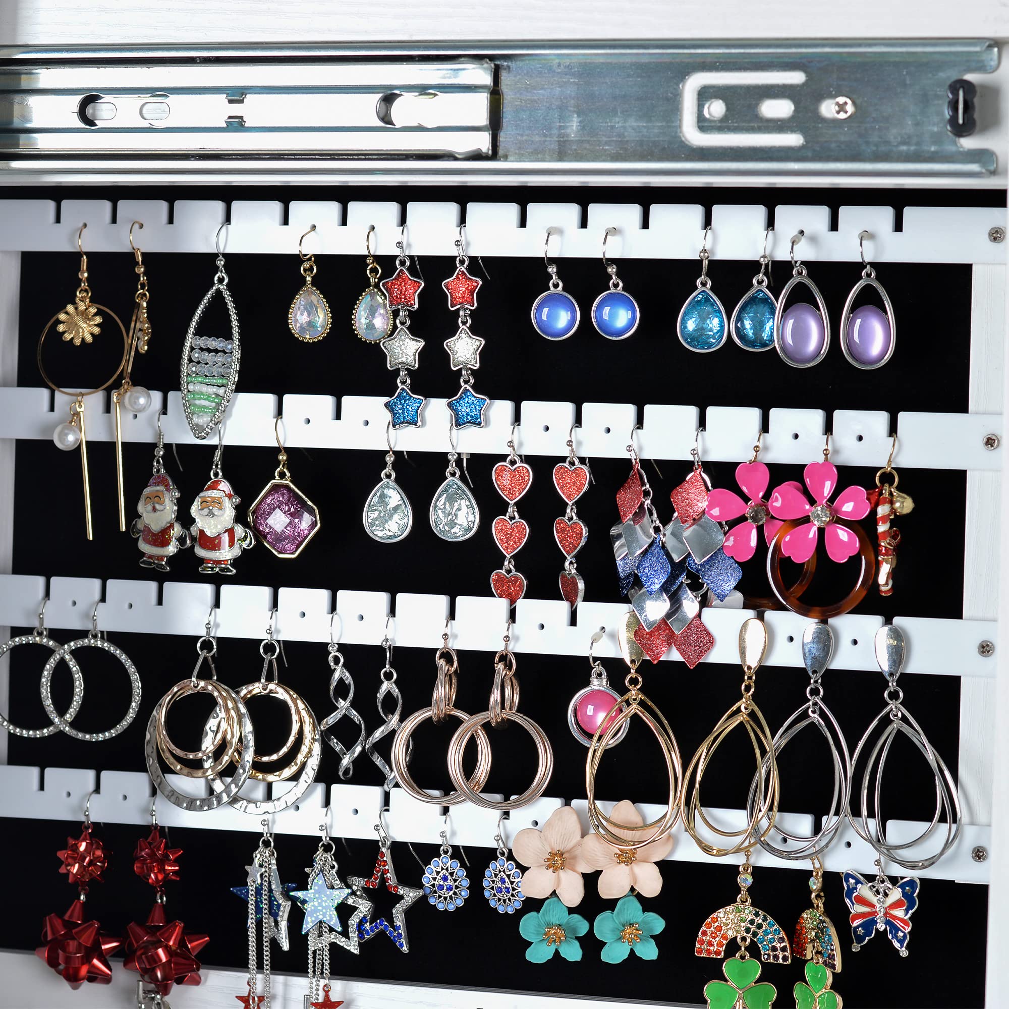 HOUAGI Mirror Jewelry Cabinet Standing,60.23" H Jewelry Armoire Organizer with Sliding Vertical Full Length Mirror,1 Layer of Storage Under the Frame,4 Angels Adjustable