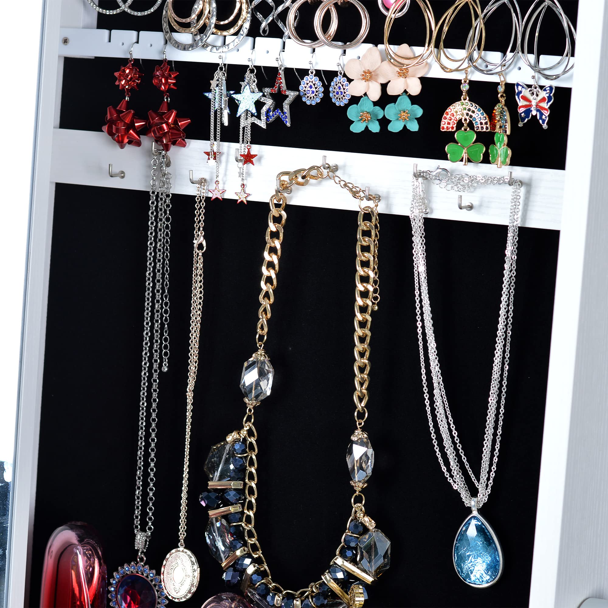 HOUAGI Mirror Jewelry Cabinet Standing,60.23" H Jewelry Armoire Organizer with Sliding Vertical Full Length Mirror,1 Layer of Storage Under the Frame,4 Angels Adjustable