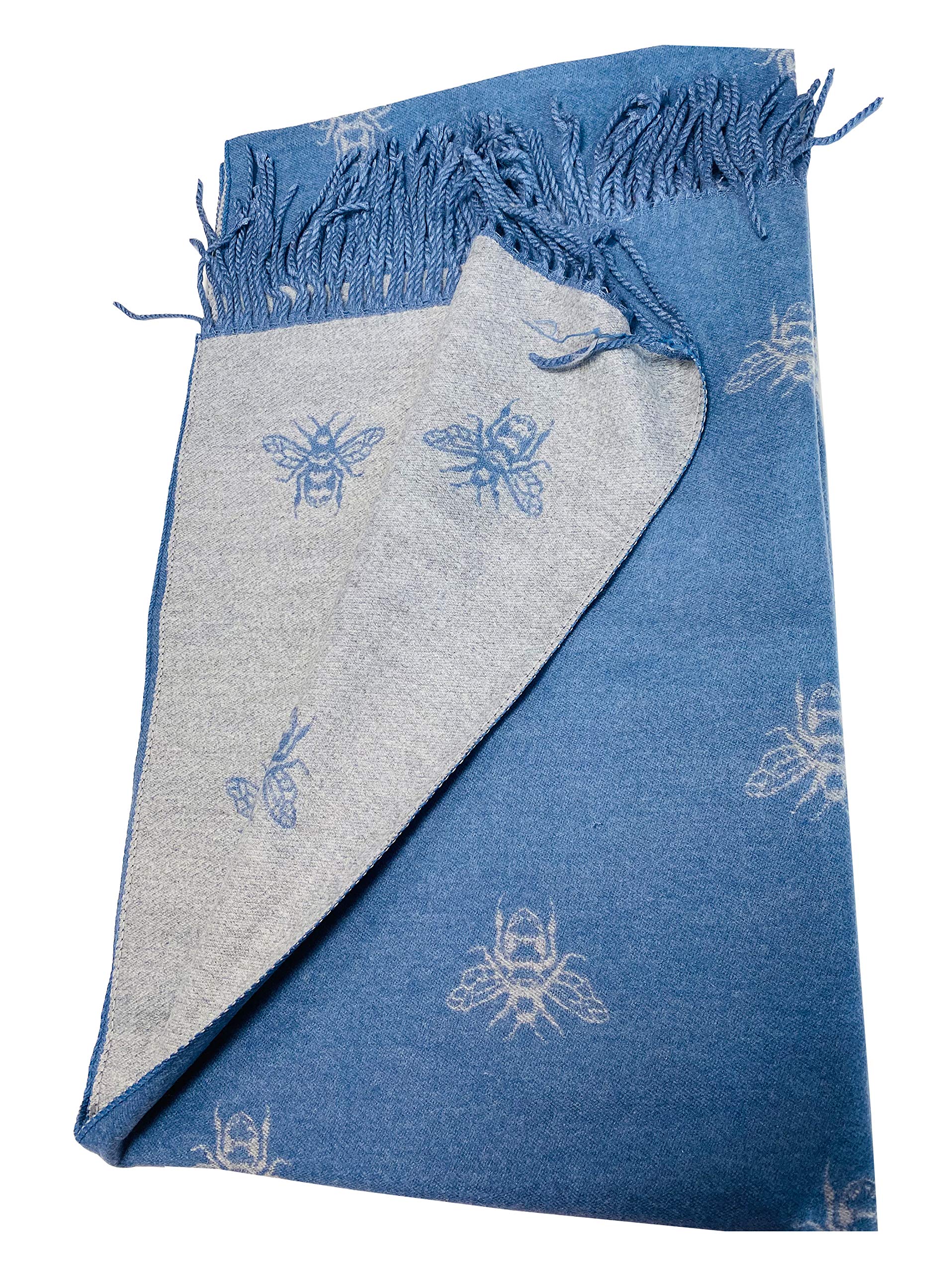BUMBLE BEES SUPER SOFT SCARF WITH BEAUTIFUL TASSELS REVERS ABLE SOFT AND WARM SCARF beautiful colours (BLUE) YELLOW